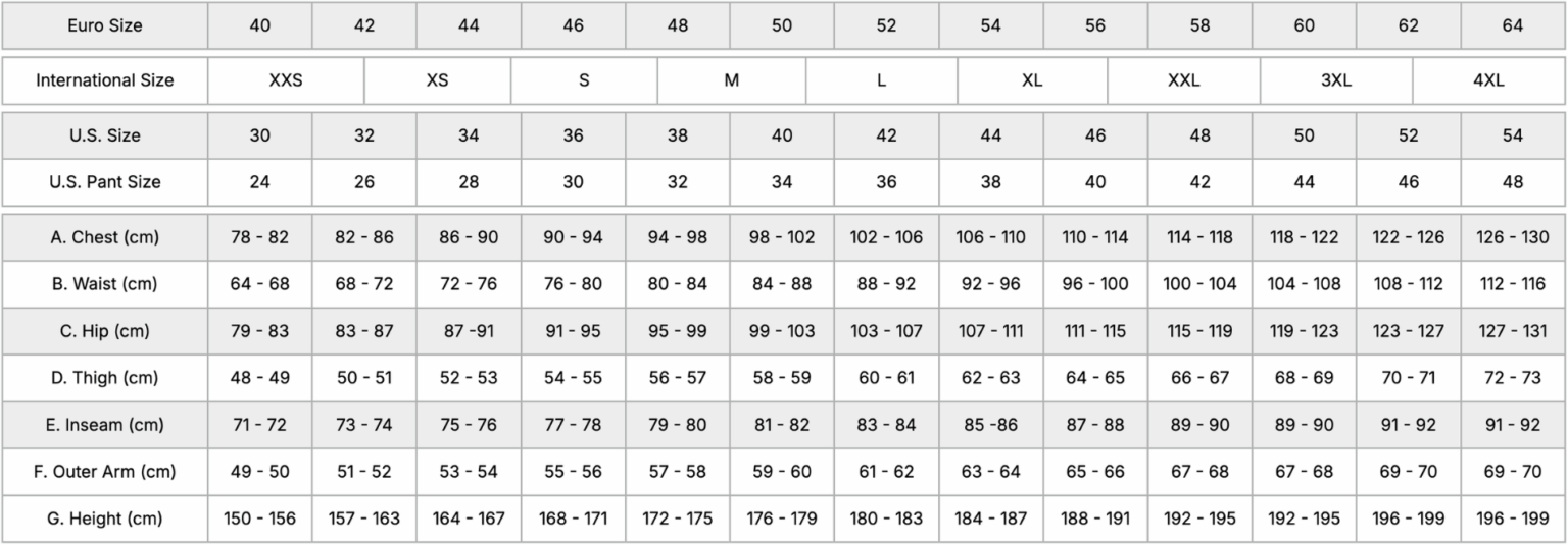 Size Chart – Alpinestar® PH | Official Website